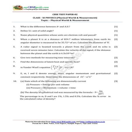 11 physics physical_world_and_measurement_test_02 | PDF | Physics | Science