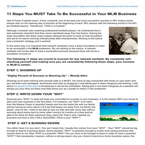 11 Steps You MUST Take To Be Successful in Your MLM Business | PDF