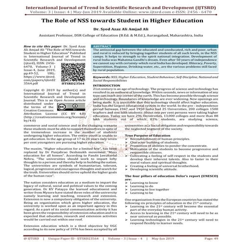 The Role of NSS towards Student in Higher Education | PDF | Business ...