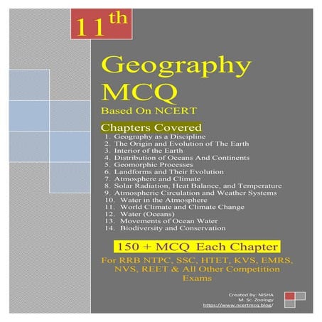 11th Geography MCQ Based on NCERT, Chapter 1, Geography as a Discipline | PDF