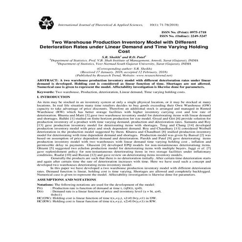 11 Two Warehouse Production Inventory Model With Different Deterioration Rates Under Linear