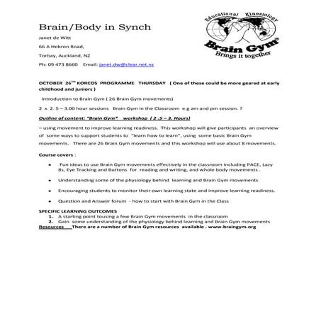 12 13 brain gym - korcos april 2012 | DOCX | Healthy Living