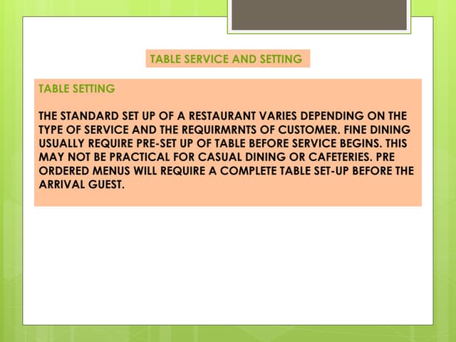 Different Styles of Table Set up in food bs | PPTX