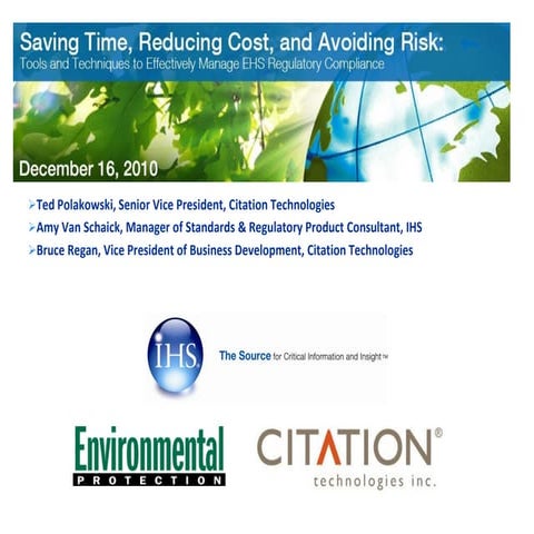 IHS Webcast - Tools and Techniques to Effectively Manage EHS Regulatory ...