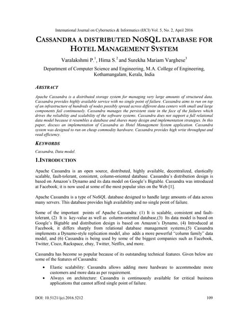 CASSANDRA A DISTRIBUTED NOSQL DATABASE FOR HOTEL MANAGEMENT SYSTEM | PDF CASSANDRA A DISTRIBUTED NOSQL DATABASE FOR HOTEL MANAGEMENT SYSTEM | PDF