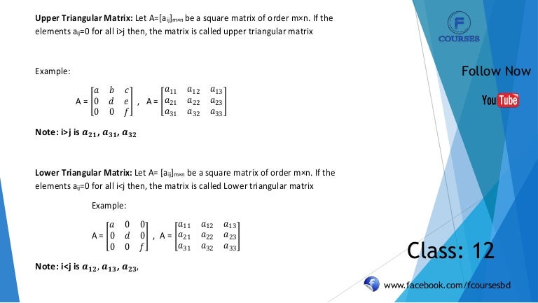 Upper And Lower Triangular Matrices With Example Class 12 Matrix