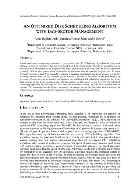 An Optimized Disk Scheduling Algorithm With Bad Sector Management Pdf