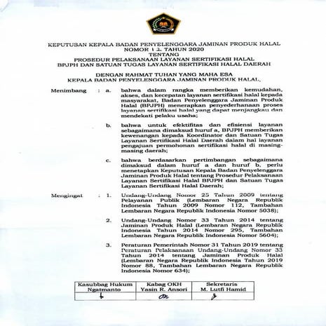 Prosedur Pelaksanaan Layanan Sertifikasi Halal Bpjph Dan Satuan Tugas Layanan Sertifikasi Halal 
