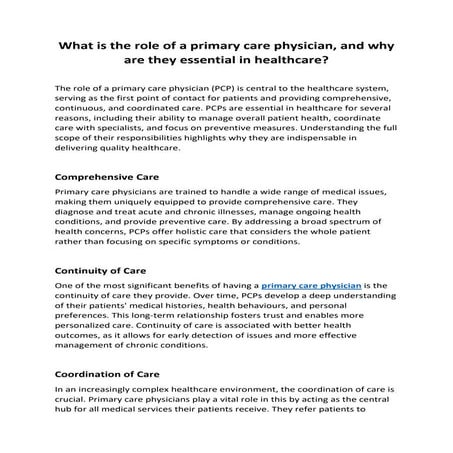 What is the role of a primary care physician, and why are they ...