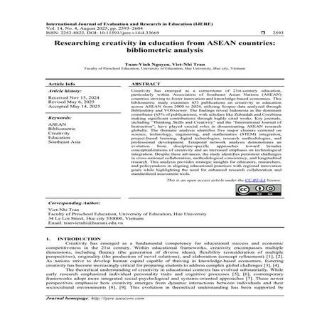 Researching creativity in education from ASEAN countries: bibliometric ...