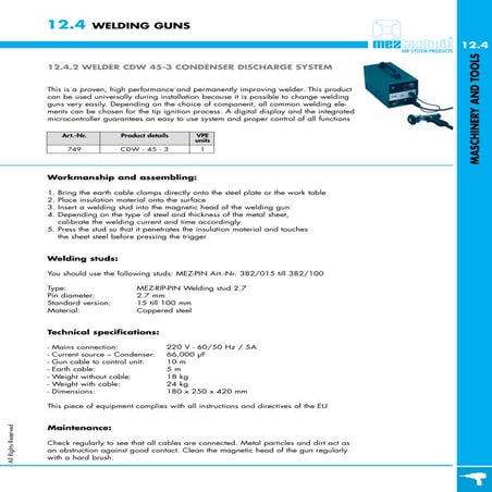 12.4.2 Welder Cdw 45 3 Condenser Discharge System | PDF