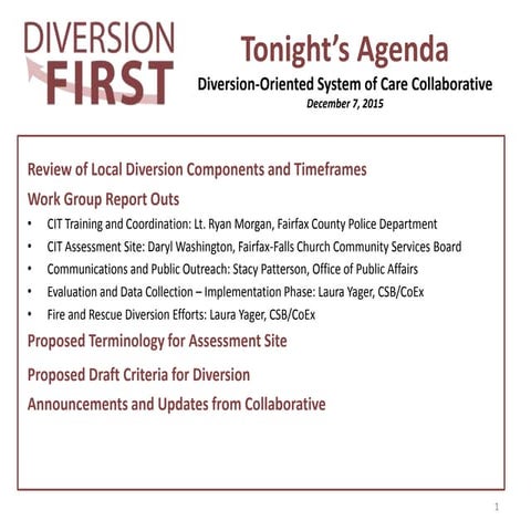 Diversion First Stakeholders Meeting: Dec. 7, 2015 | PPT