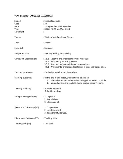 Year 6 english lesson plan | DOC