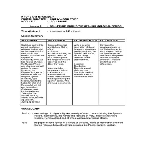 12 grade 7 art-tg- qtr 4 - module 7-sculpture,lesson 2 (1) (1) | PDF