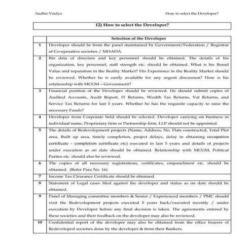 12 how to select developer | PDF | Developmental Sites | Real Estate