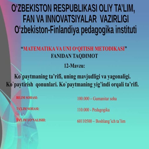 12-mavzu.pptx matematika va uni o'qititish metodikasi | PPT