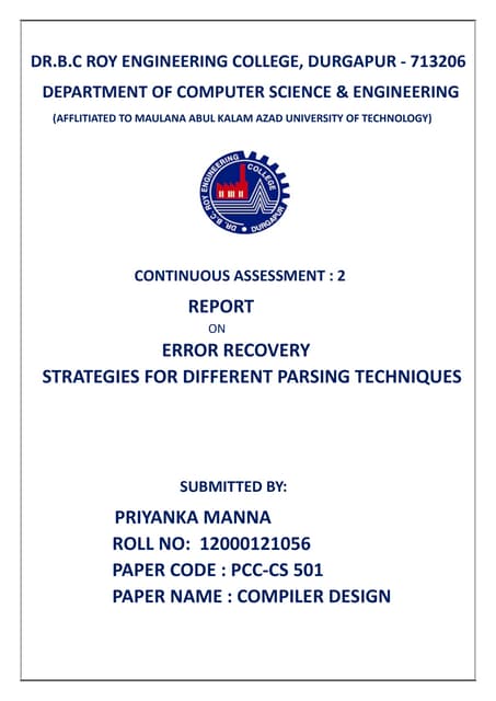 Error Recovery strategies and yacc | Compiler Design | PPTX
