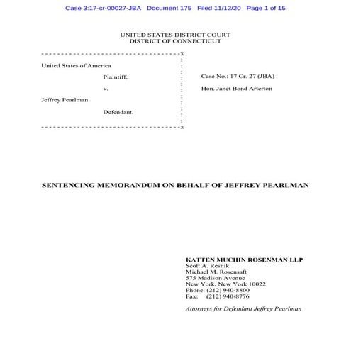 Pearlman Sentencing Memo | PDF