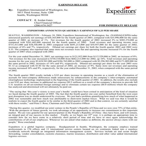 Expeditors International of Washington, 1st05qer | PDF