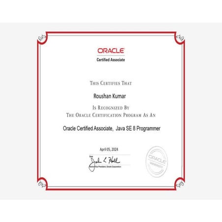 Roushan Kumar Java Oracle Certificate Ppt