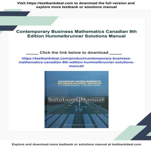 Contemporary Business Mathematics Canadian 9th Edition Hummelbrunner ...