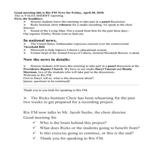 RIX FM NEWS FOR FRIDAY - edited | PDF