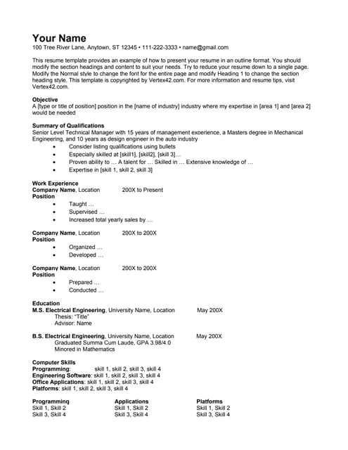 resume-template_table | DOC | Resume Writing and Advice | Job Search