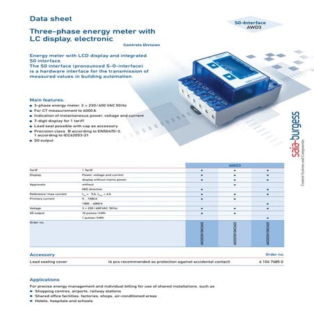 120216 -saia_-_data_sheet_awd3_-_26-496_en_ds_energy_meter-awd3-s0 | PDF | Consumer Electronics ...