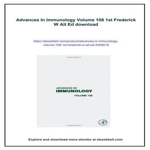 Advances In Immunology Volume 108 1st Frederick W Alt Ed | PDF