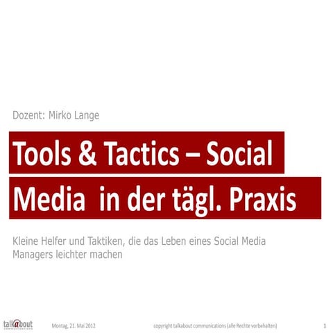 Tools & Tactics für Social Media Manager, Auflage 2 | PDF
