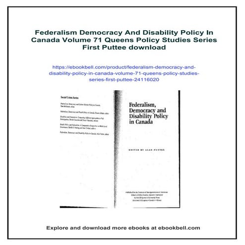 Federalism Democracy And Disability Policy In Canada Volume 71 Queens ...