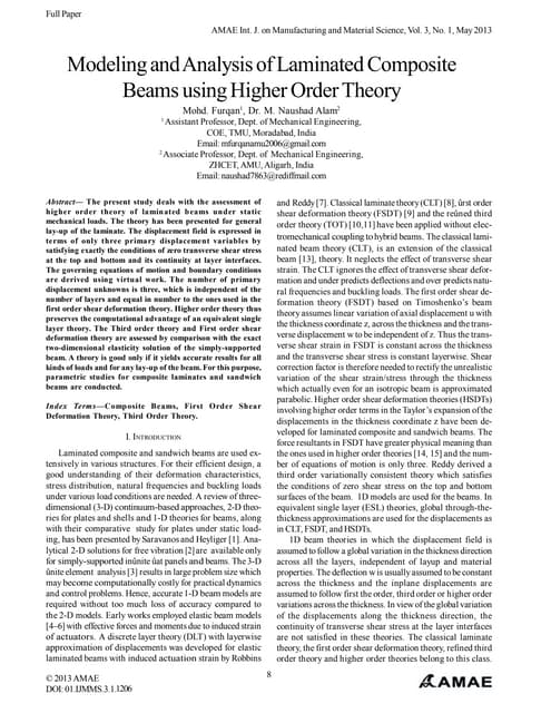 Modeling And Analysis Of Laminated Composite Beams Using Higher Order Theory Pdf