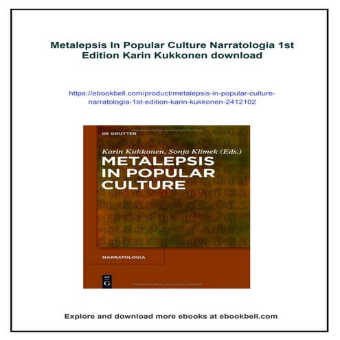 Metalepsis In Popular Culture Narratologia 1st Edition Karin Kukkonen | PDF