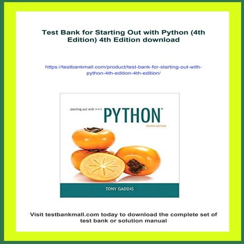 Test Bank for Starting Out with Python (4th Edition) 4th Edition | PDF