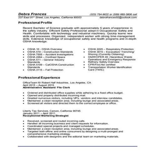 Debra Frances resume as of 2016 | PDF