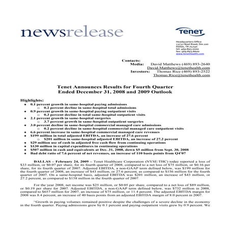 tenet healthcare Earn_Rel_2008_Q4_FINAL_ | PDF