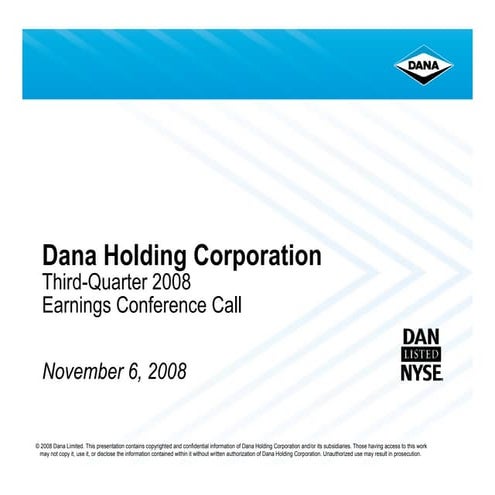 dana holdings 3Q08Earnings | PDF