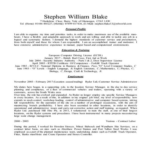 Stephen Blake CV | DOCX