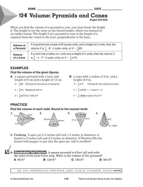 Surface Area and Volume of Cylinder, Cone, Pyramid, Sphere, Prisms ...