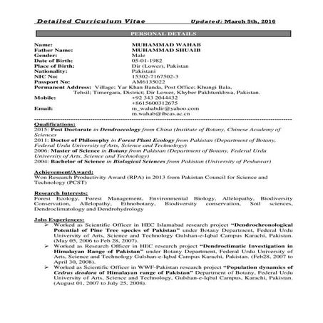 Dr M. Wahab updated CV in 2016 | PDF