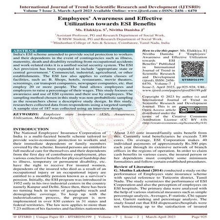 Employees’ Awareness and Effective Utilization towards ESI Benefits | PDF