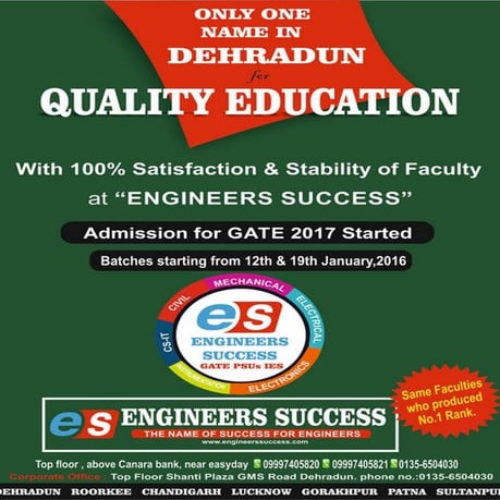 GATE COACHING IN DEHRADUN Engineers Success | PDF