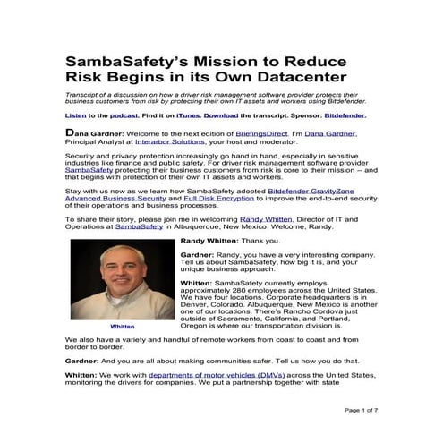 SambaSafety’s Mission to Reduce Risk Begins in its Own Datacenter | PDF