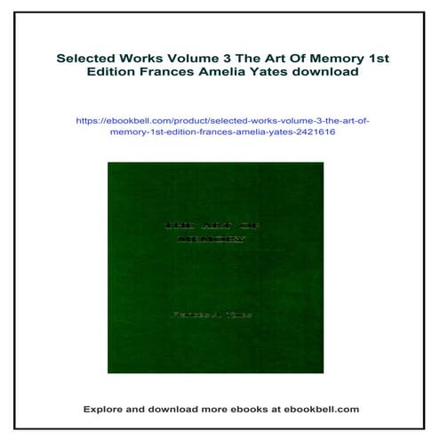 Selected Works Volume 3 The Art Of Memory 1st Edition Frances Amelia ...