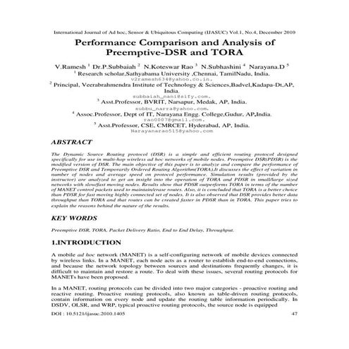 Performance Comparison And Analysis Of Preemptive Dsr And Tora Pdf Computer Networking