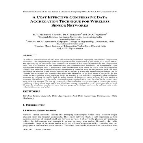 A Cost Effective Compressive Data Aggregation Technique For Wireless Sensor Networks Pdf