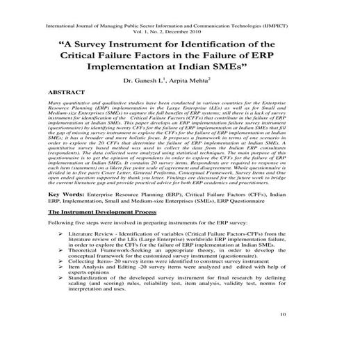A Survey Instrument for Identification of the Critical Failure Factors in the Failure of ERP ...