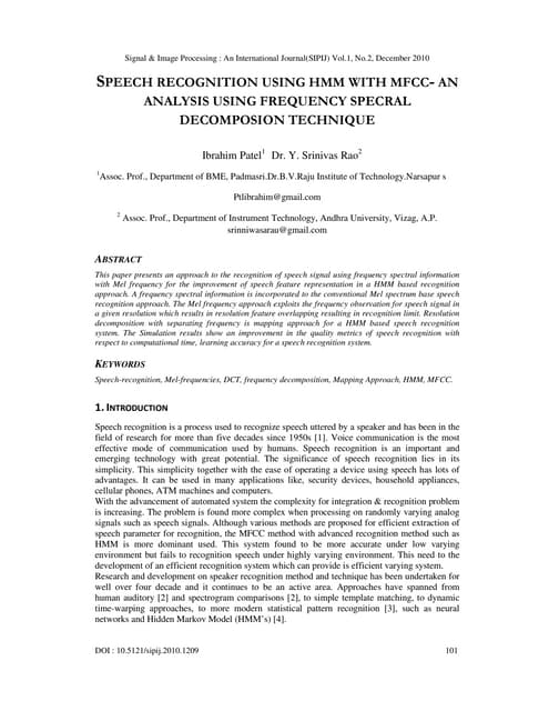 HMM APPLICATION IN ISOLATED WORD SPEECH RECOGNITION | PDF