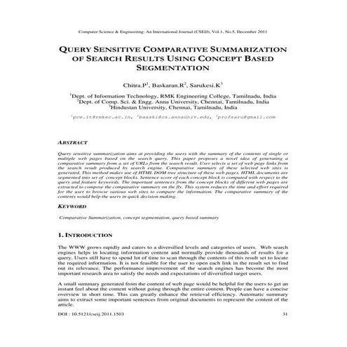 Query Sensitive Comparative Summarization Of Search Results Using 0549