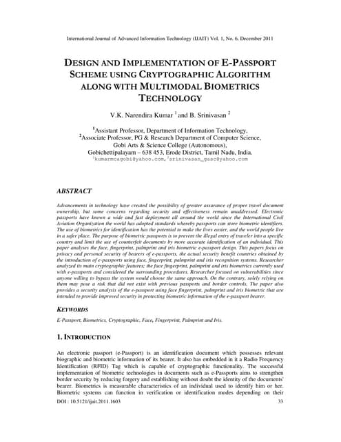 Design And Implementation Of E Passport Scheme Using Cryptographic Algorithm Along With